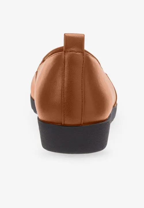 COMFORTVIEW June Leather-like Slip On Flat - Cognac
