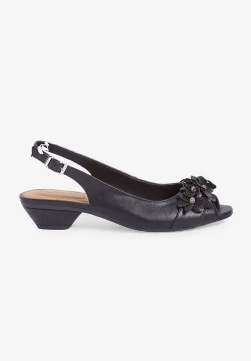 COMFORTVIEW Rider Leather-like Slingback Sandals With Embellished Peep-toe - Black