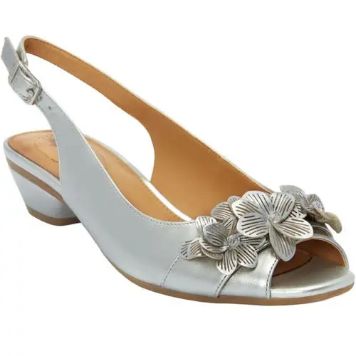 COMFORTVIEW Rider Leather-like Slingback Sandals With Embellished Peep-toe - Silver
