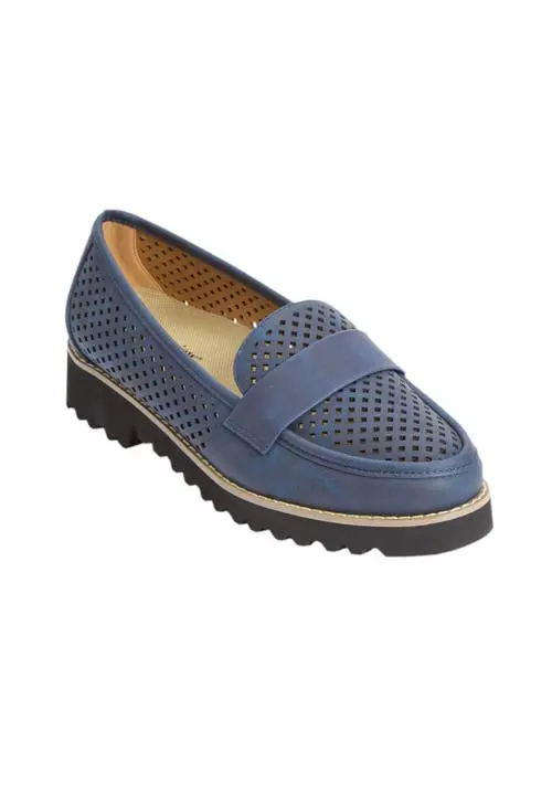 COMFORTVIEW The Essence Slip-on Loafer With Perforated Upper And Lug Sole - Navy