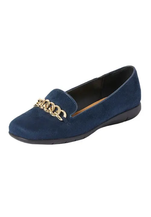 COMFORTVIEW The Thayer Slip-on Flat With Metallic Chain Detail - Navy