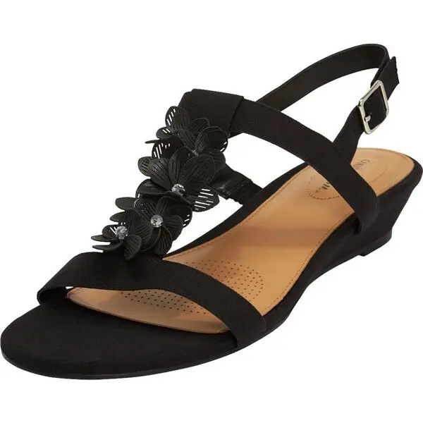 COMFORTVIEW Carina Slingback Sandal With Floral Embellishment - Black
