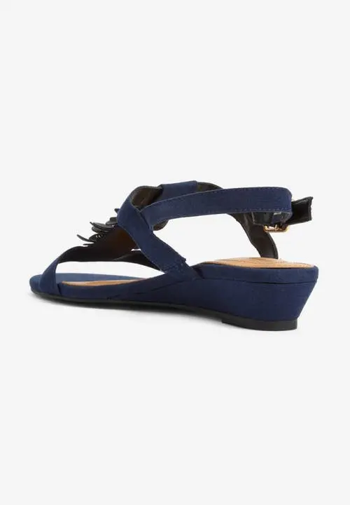 COMFORTVIEW Carina Slingback Sandal With Floral Embellishment - Navy