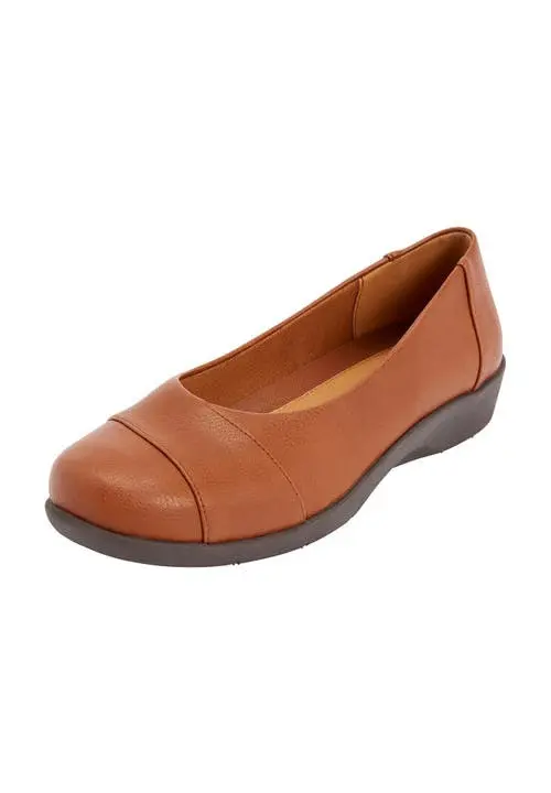 COMFORTVIEW Gab Faux Leather Slip On Flat - Cognac