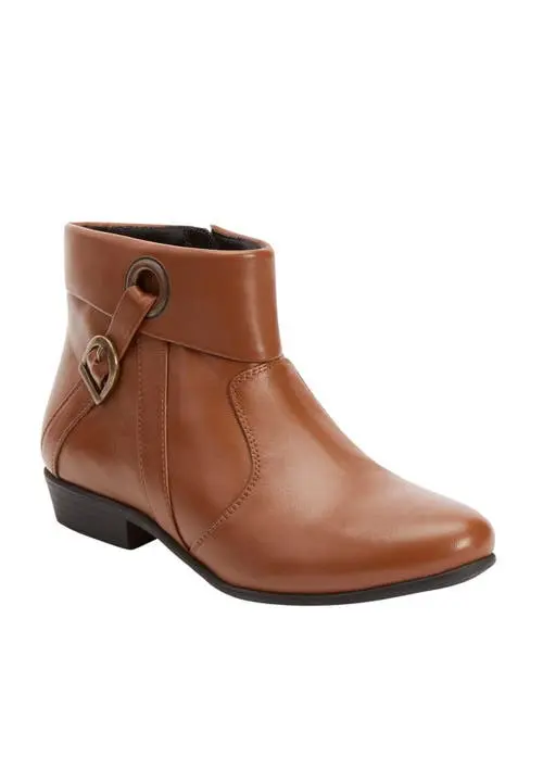 COMFORTVIEW The Terri Leather Bootie - Dark Cognac