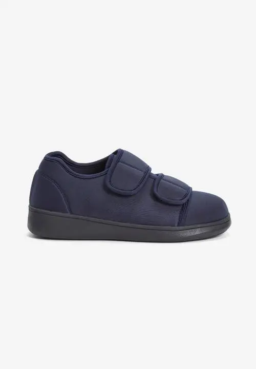 COMFORTVIEW Extra Wide Microbacterial Walking Shoe With Adjustable Straps - Navy