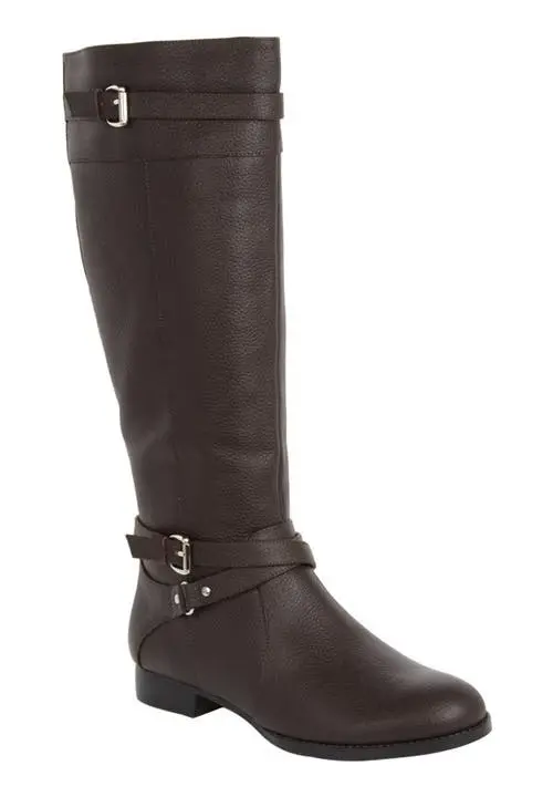 COMFORTVIEW The Janis Tall Wide Calf Leather Boots - Dark Brown