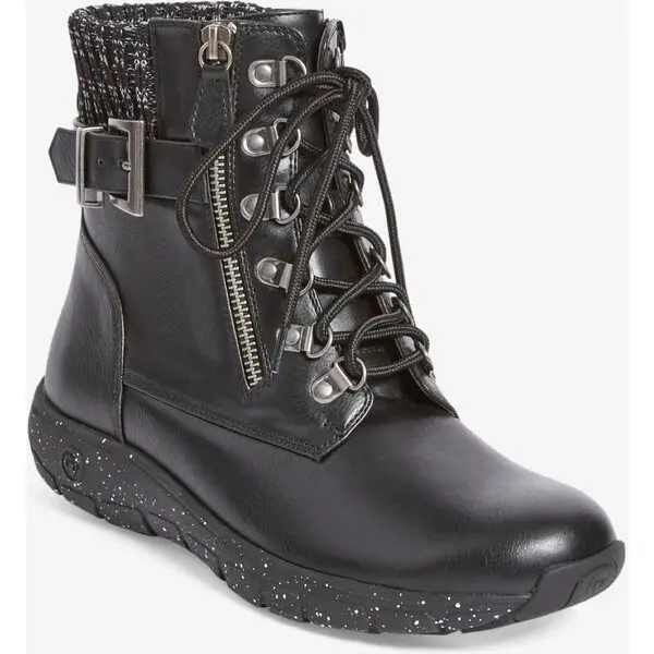 COMFORTVIEW The James Trail Boot Lace Up Combat Boot With Knit Trim - Black