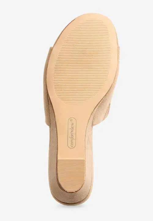 COMFORTVIEW Slip-on Wedge Mules - Beige
