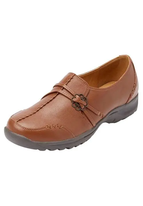 COMFORTVIEW Natalia Slip-on Flat With Decorative Cross Strap - Brown