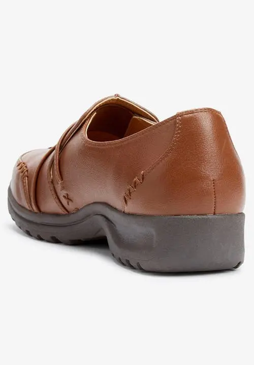 COMFORTVIEW Natalia Slip-on Flat With Decorative Cross Strap - Brown