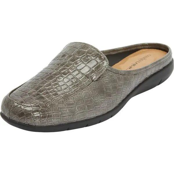 COMFORTVIEW Estelle Crocodile-textured Slip-on Mule - Grey