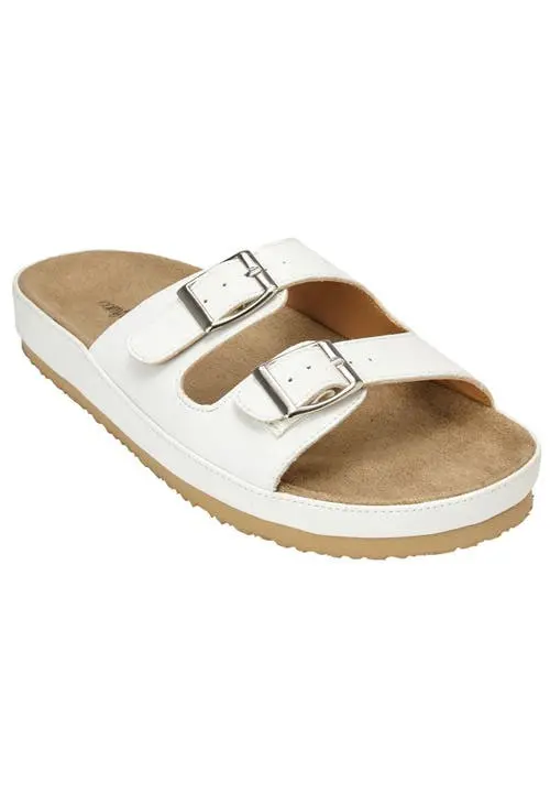 COMFORTVIEW Maxi Leather-like Adjustable Slip On Footbed Sandal - White