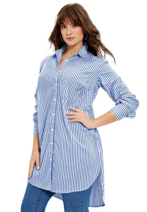JUNE + VIE Poplin La Vie Max Tunic - Blue Haze Bengal Stripe