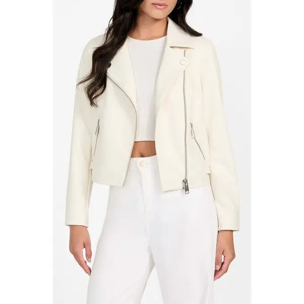 Guess Faux Leather Moto Jacket - White