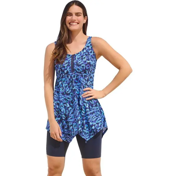 SWIM 365 Longer-length Handkerchief Hem Tankini Top - Royal Oasis Animal