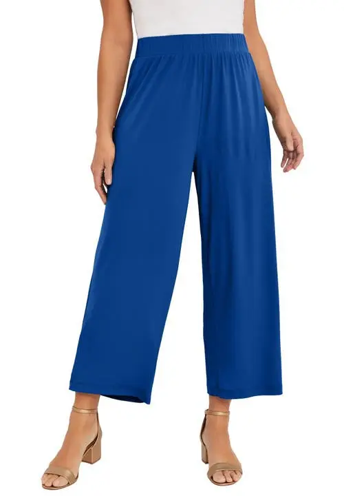 JESSICA LONDON Stretch Knit Wide Leg Crop Pant - Dark Sapphire