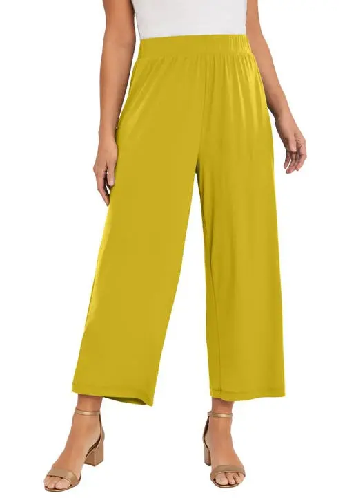 JESSICA LONDON Stretch Knit Wide Leg Crop Pant - Golden Citrus