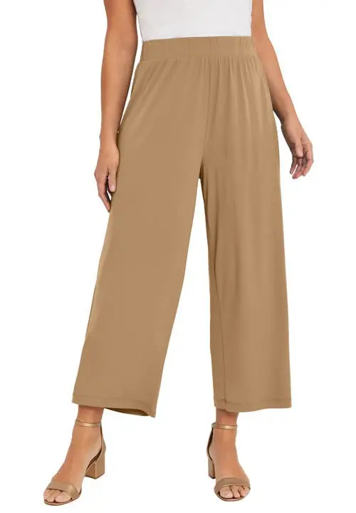 JESSICA LONDON Stretch Knit Wide Leg Crop Pant - Soft Camel