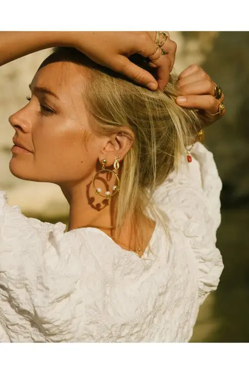 OTTOMAN HANDS Aristea Bead Hoop Earrings - Brass