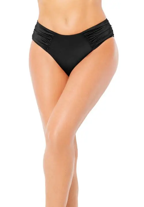 SWIMSUITS FOR ALL Shimmer Side Ruched Swim Brief - Black