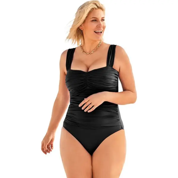 SWIMSUITS FOR ALL Shirred Sweetheart One Piece Swimsuit - Black