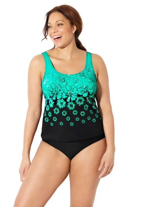 SWIMSUITS FOR ALL Chlorine Resistant Tankini Top - Emerald Exploded