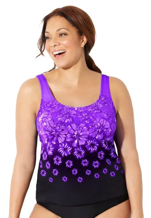 SWIMSUITS FOR ALL Chlorine Resistant Classic Tankini Top - Purple Exploded