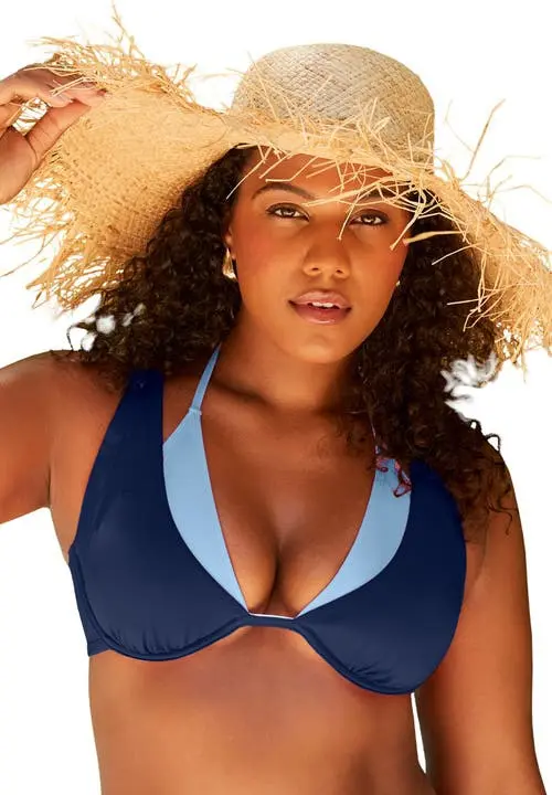 SWIMSUITS FOR ALL Underwire Shimmer Peekaboo Bikini Top - Navy Horizon Shimmer