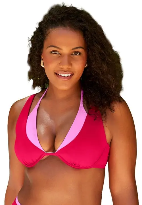 SWIMSUITS FOR ALL Underwire Shimmer Peekaboo Bikini Top - Salsa Candy Shimmer