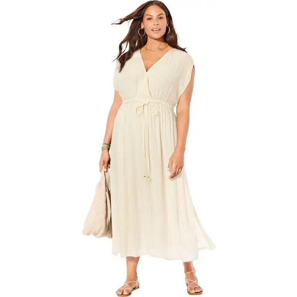 SWIMSUITS FOR ALL Surplice Maxi Cover Up Dress - Natural Gold