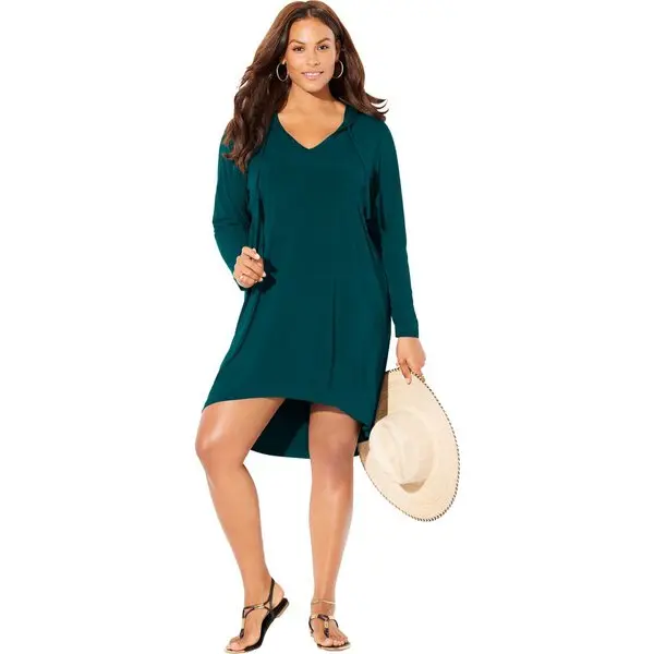 SWIMSUITS FOR ALL Wrinkle-resistant Cover Up Hoodie Dress - Mediterranean