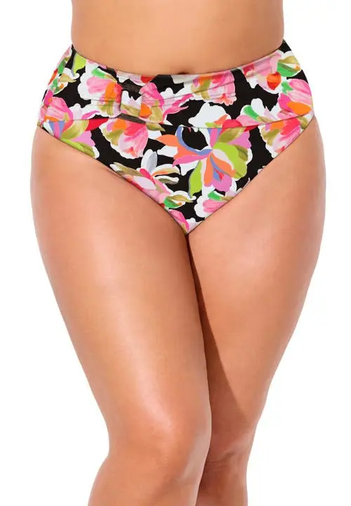 SWIMSUITS FOR ALL Ring Bikini Bottom - Black Watercolor Floral