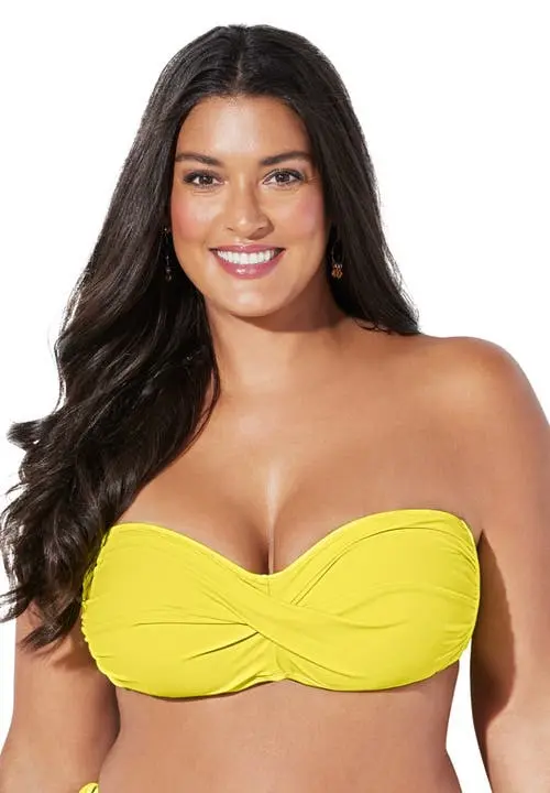 SWIMSUITS FOR ALL Valentine Ruched Bandeau Bikini Top - Pineapple