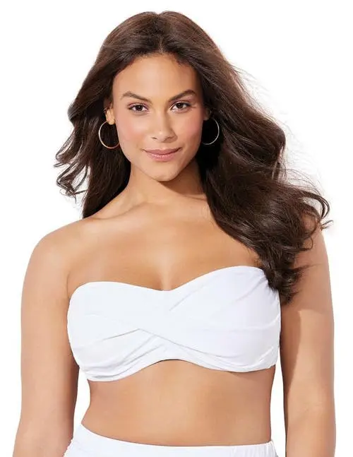 SWIMSUITS FOR ALL Valentine Ruched Bandeau Bikini Top - White