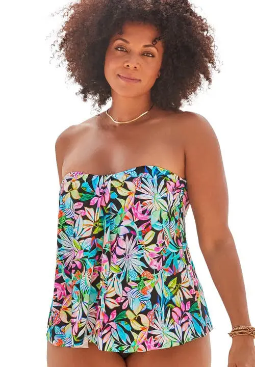 SWIMSUITS FOR ALL Flyaway Bandeau Tankini Top - Multi Tropical