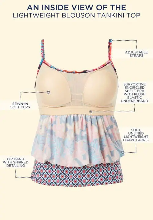 SWIMSUITS FOR ALL Lightweight Scoop Neck Blouson Tankini Top - Multi Stripe