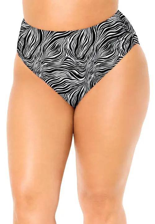 SWIMSUITS FOR ALL Side Shirred High Waist Swim Brief - Island Zebra