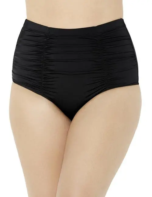SWIMSUITS FOR ALL Shirred High Waist Swim Brief - Black