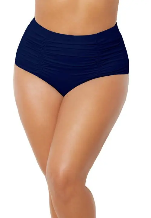 SWIMSUITS FOR ALL Shirred High Waist Swim Brief - Navy