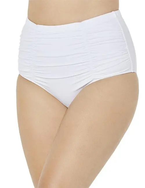 SWIMSUITS FOR ALL Shirred High Waist Swim Brief - White