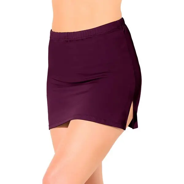 SWIMSUITS FOR ALL Side Slit Swim Skirt - Black Cherry