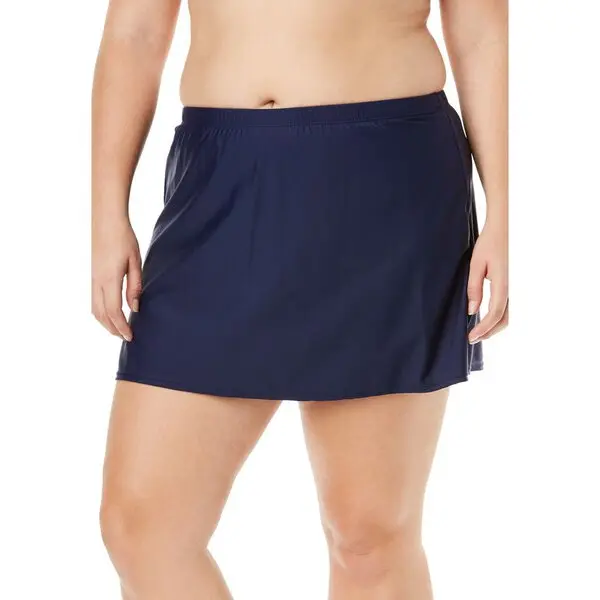 SWIMSUITS FOR ALL Swim Skirt With Side Slits And Built-in Brief - Navy