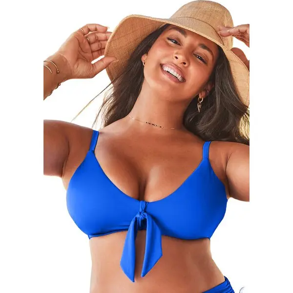 SWIMSUITS FOR ALL Tie Front Bikini Top - Royal