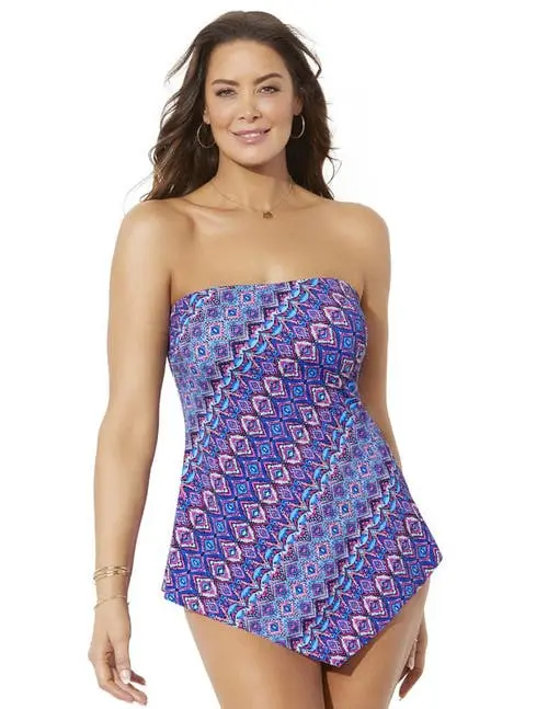 SWIMSUITS FOR ALL Longer Length Bandeau Tankini Top - Scarf