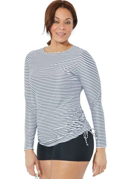SWIMSUITS FOR ALL Chlorine Resistant Long Sleeve Rash Guard - Black Stripe