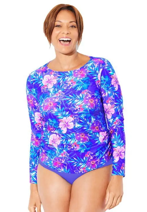 SWIMSUITS FOR ALL Chlorine Resistant Long Sleeve Swim Shirt Rash Guard - Electric Purple Iris