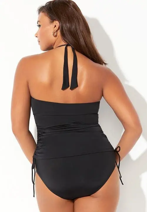 SWIMSUITS FOR ALL Plunge Tankini Top - Black