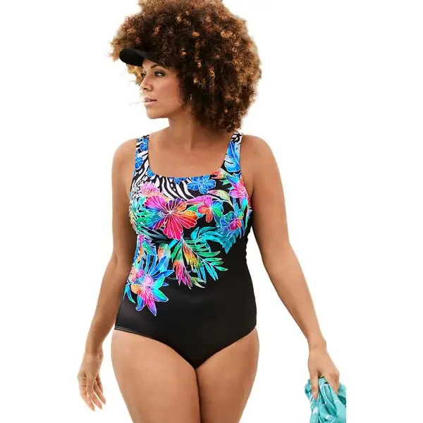 SWIMSUITS FOR ALL Tank One Piece Swimsuit - Multi Floral
