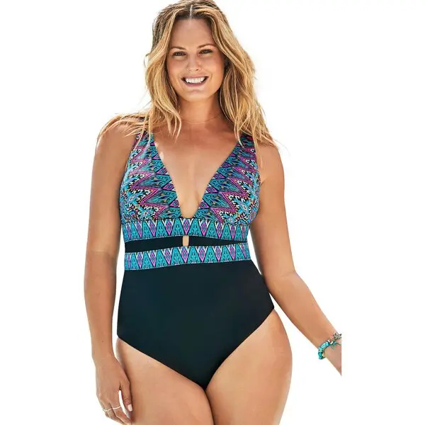 SWIMSUITS FOR ALL Plunge One-piece Swimsuit - Multi